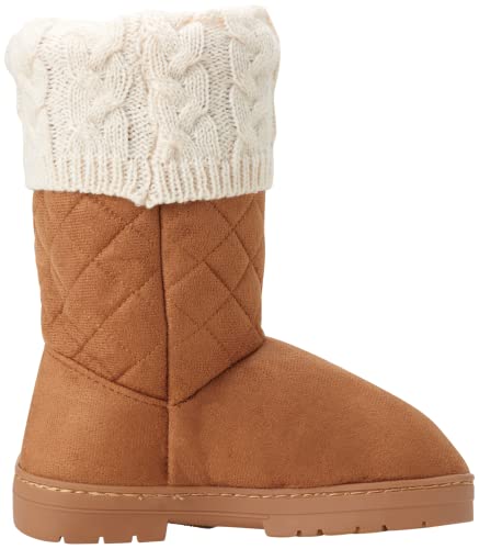 bebe Girls' Winter Boots - Quilted Woven Knit Winter Boots with Turn Cuff Sock Lining (Toddler/Girl), Size 2 Little Kid, Cognac