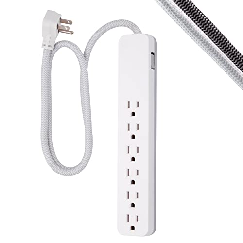 GE UltraPro 6-Outlet Surge Protector, 3 Ft Designer Braided Extension Cord, 560 Joules, Flat Plug, Wall Mount, UL Listed, White, 41352