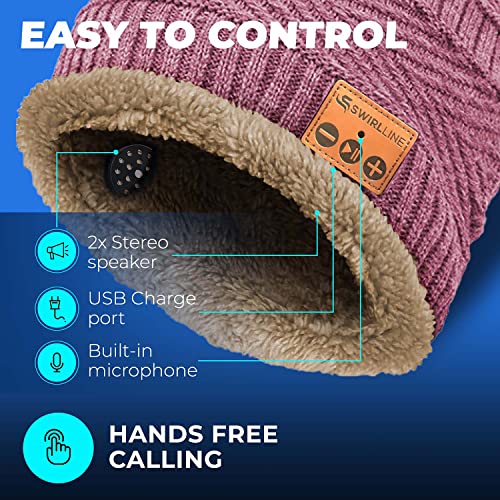 Bluetooth Beanie Wireless Hat with Scarf β Pink Headphone Beanie Hat with Upgraded Bluetooth 5.0 - Wireless Beanie Bluetooth Hat for Women - Warm Knitted Fleece Music Hat - Gorros con Bluetooth