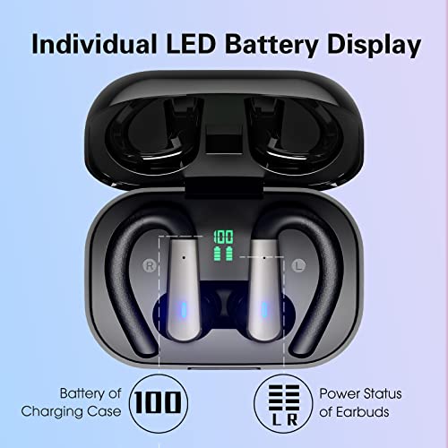 CAIMOSHY Wireless Earbuds, Sports Bluetooth Headphones with Earhooks, 4-Mics Clear Call,60Hrs Playtime,IPX7 Waterproof,LED Display,Support Low Latency Mode, for Sports Running Workout Gaming