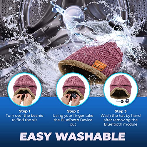 Bluetooth Beanie Wireless Hat with Scarf β Pink Headphone Beanie Hat with Upgraded Bluetooth 5.0 - Wireless Beanie Bluetooth Hat for Women - Warm Knitted Fleece Music Hat - Gorros con Bluetooth