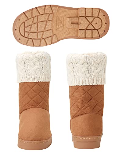 bebe Girls' Winter Boots - Quilted Woven Knit Winter Boots with Turn Cuff Sock Lining (Toddler/Girl), Size 2 Little Kid, Cognac