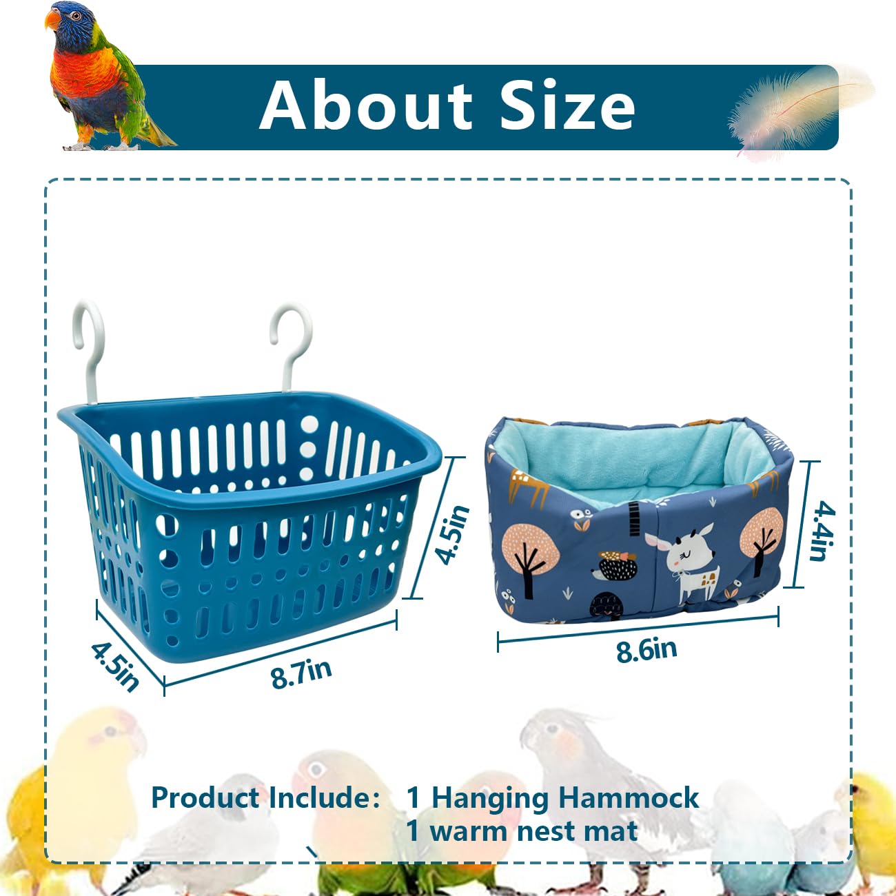 FlidRunest Large Warm Bird Nest House, Parrot Bird Bed Hanging Hammock Bed, Soft Bird Bed for Cage with blanket for Parrot Parakeet Cockatiel Conure Cockatoo African Grey