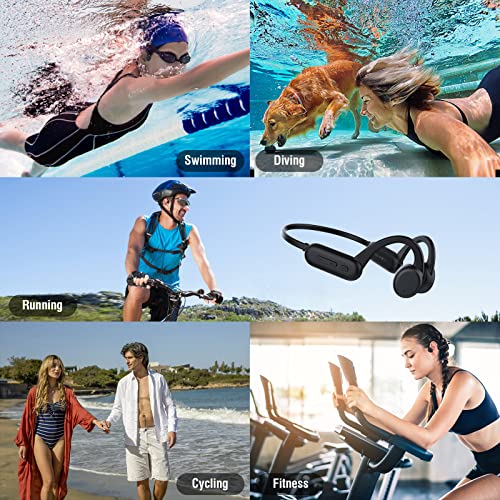Swimming Bone Conduction Headphones Open Ear Wireless eadphones Bluetooth with Mic MP3 Player Built-in 8G Memory IPX 8 Waterproof Sport Headsets for Running Walking Bicycling Working Gym(Blue)