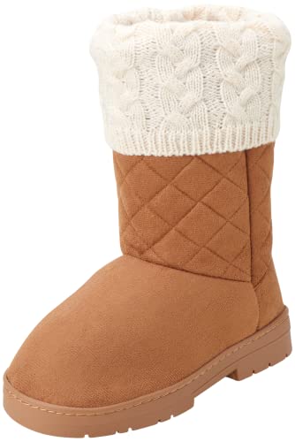 bebe Girls' Winter Boots - Quilted Woven Knit Winter Boots with Turn Cuff Sock Lining (Toddler/Girl), Size 2 Little Kid, Cognac