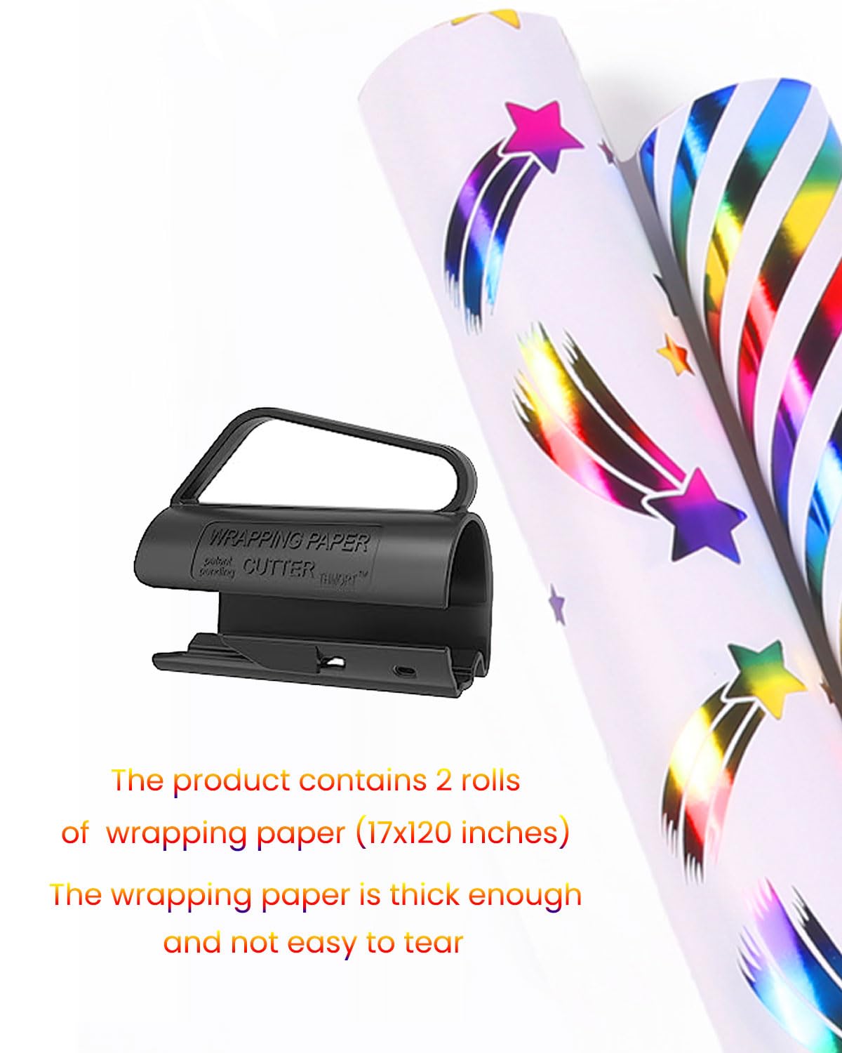 MONTPRO THMORT Birthday Wrapping Paper Roll with a Cutter Kit for Boys/Girls, Adults, Kids Foil mini rolls 17 X 120 Inch Gift Wrapping Paper Roll Colorful Foil Rainbow Silver. Includes double-sided