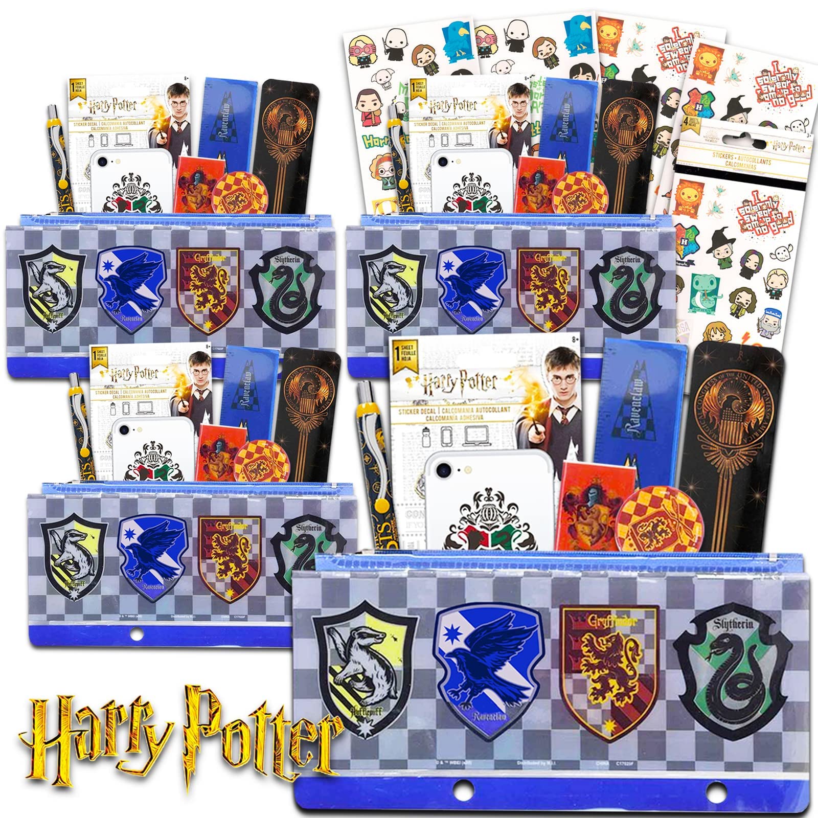 Harry Potter Party Favors Bundle - 32pc Ultimate Harry Potter Goodie Bags Set Featuring Fantastic Beasts Bookmarks and Pens, Harry Potter Pouches, Decals, and More (Harry Potter Writing Set)