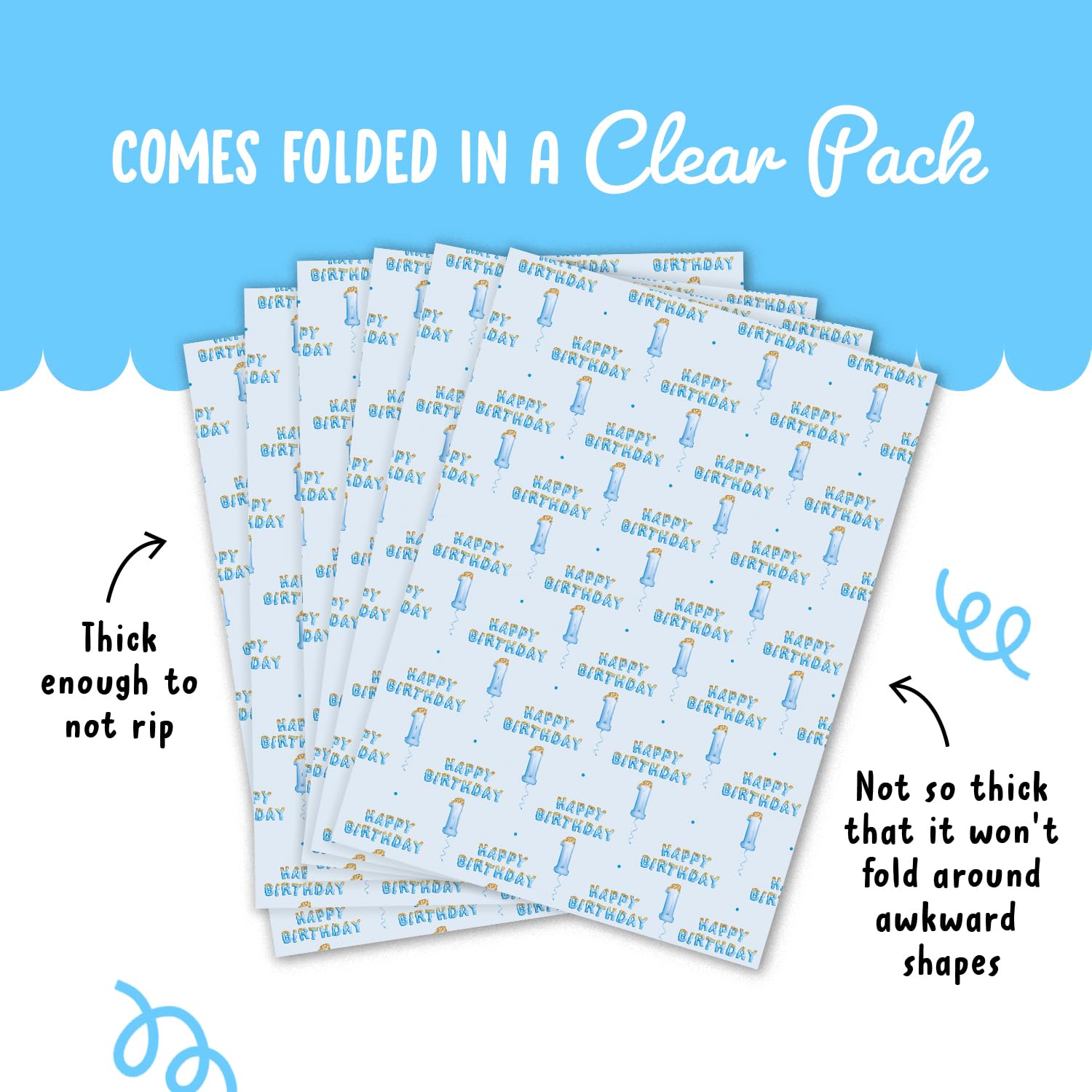 CENTRAL 23 1st Birthday Wrapping Paper Boy - 6 Sheets Blue Wrapping Paper - Happy Birthday Wrapping Paper - Comes With Stickers - Recyclable