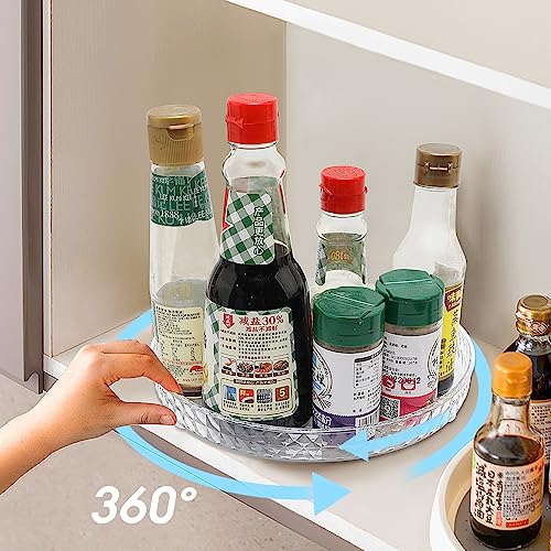 Lazy Susan Organizer with Handle, 11 Inch Lazy Susan Turntable for Bathroom Dresser, Round Spinning Organizer for Makeup Perfume Spices Counter (9" Clear White)
