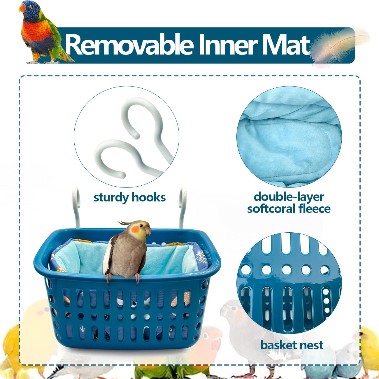 FlidRunest Large Warm Bird Nest House, Parrot Bird Bed Hanging Hammock Bed, Soft Bird Bed for Cage with blanket for Parrot Parakeet Cockatiel Conure Cockatoo African Grey