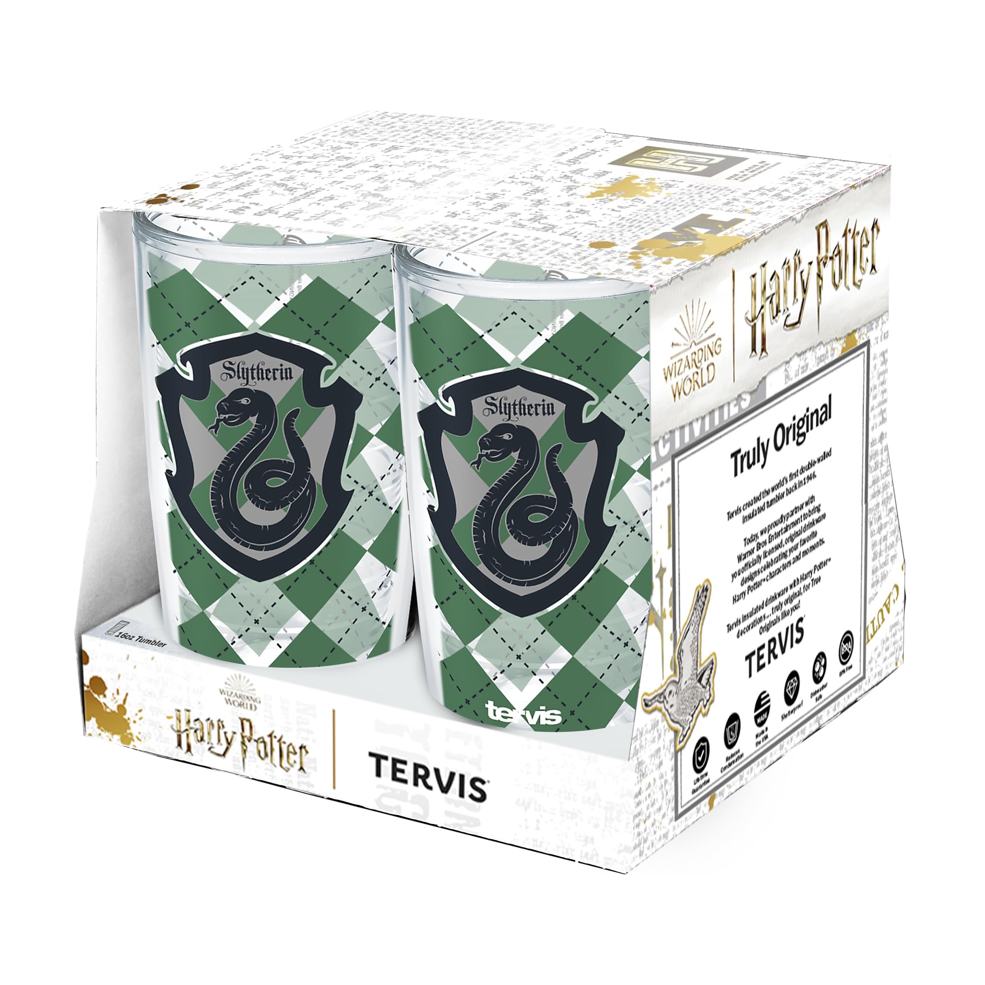 Tervis Harry Potter Slytherin Collection Made in USA Double Walled Insulated Tumbler Travel Cup Keeps Drinks Cold & Hot, 16oz - 4pk, Slytherin
