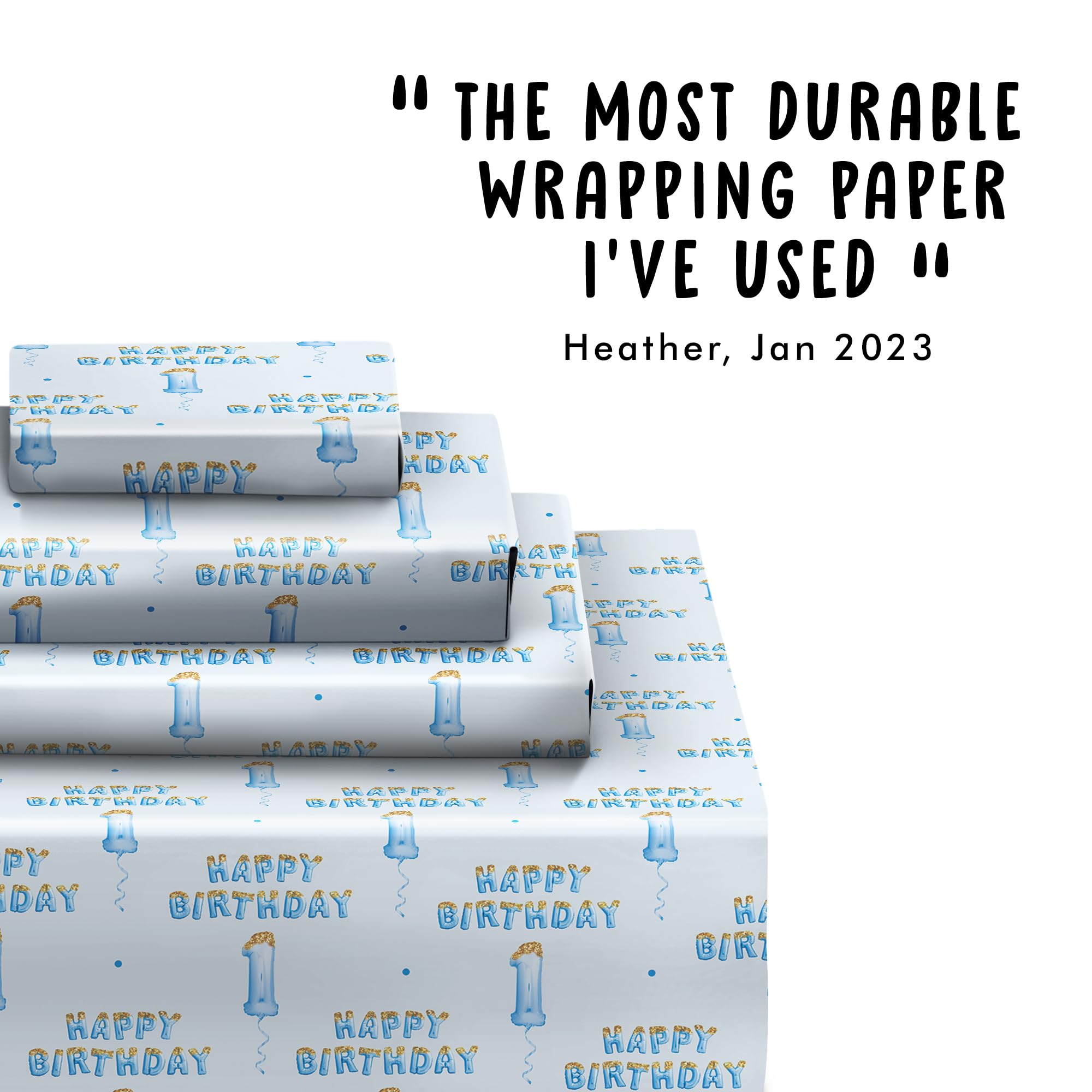 CENTRAL 23 1st Birthday Wrapping Paper Boy - 6 Sheets Blue Wrapping Paper - Happy Birthday Wrapping Paper - Comes With Stickers - Recyclable