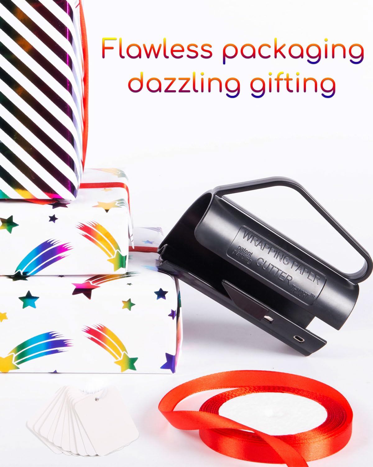 MONTPRO THMORT Birthday Wrapping Paper Roll with a Cutter Kit for Boys/Girls, Adults, Kids Foil mini rolls 17 X 120 Inch Gift Wrapping Paper Roll Colorful Foil Rainbow Silver. Includes double-sided