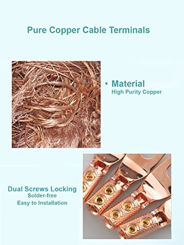 Speaker Spade Plug Connectors, Screw Locking Speaker Wire Connector with Allen Wrench+Heat Shrink Tubing, Fork Y Spade Lugs 45 Degree for Speaker Wire DIY 4PCS (Pure Copper Knurled Style)