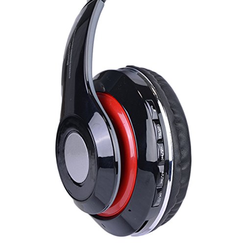 Altatac Bluetooth Rechargeable Over Ear Headset Foldable Wireless Wired Headphones with Memory Card Slot Built-in FM Tuner Microphone Audio Cable for Phone TV Computer MP3 Player - Black
