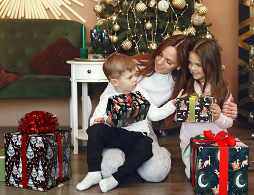 GIOLNIAY Black Christmas Wrapping Paper for Men Women Kids