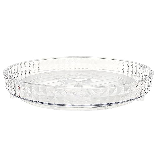 Lazy Susan Organizer with Handle, 11 Inch Lazy Susan Turntable for Bathroom Dresser, Round Spinning Organizer for Makeup Perfume Spices Counter (9" Clear White)
