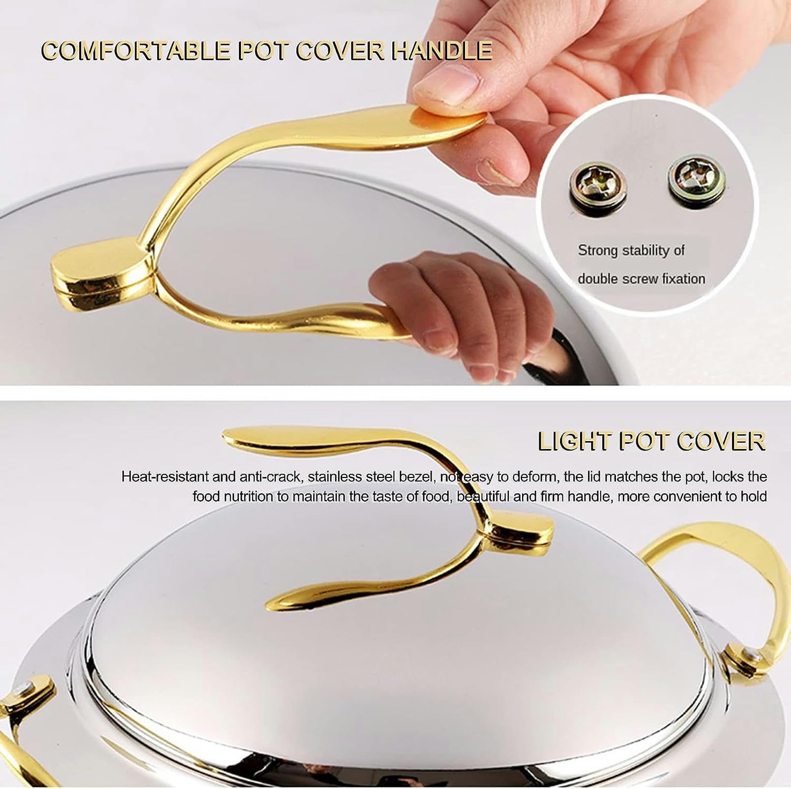 FLTRGO Stainless Steel Chafing Dish Set Round Durable Buffet Warmer Tray with Lid and Chafing Fuel Holder for Kitchen Party Banquet - Without Water Pan