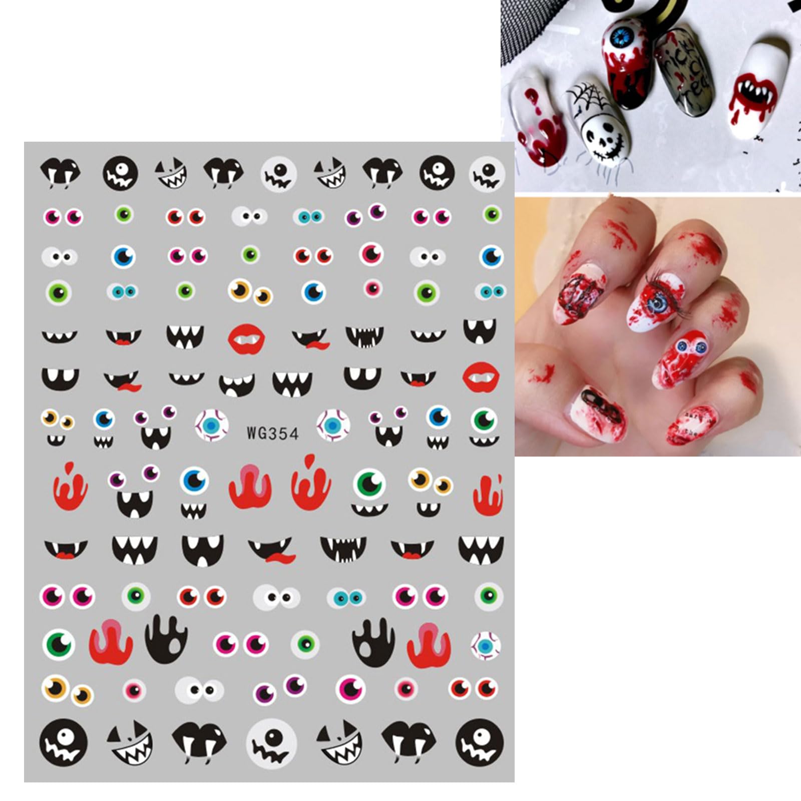 JMEOWIO 8 Sheets Halloween Nail Art Stickers Decals Self-Adhesive Pegatinas Uñas Horror Skull Nail Supplies Nail Art Design Decoration Accessories