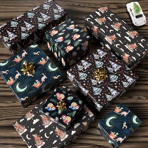 GIOLNIAY Black Christmas Wrapping Paper for Men Women Kids