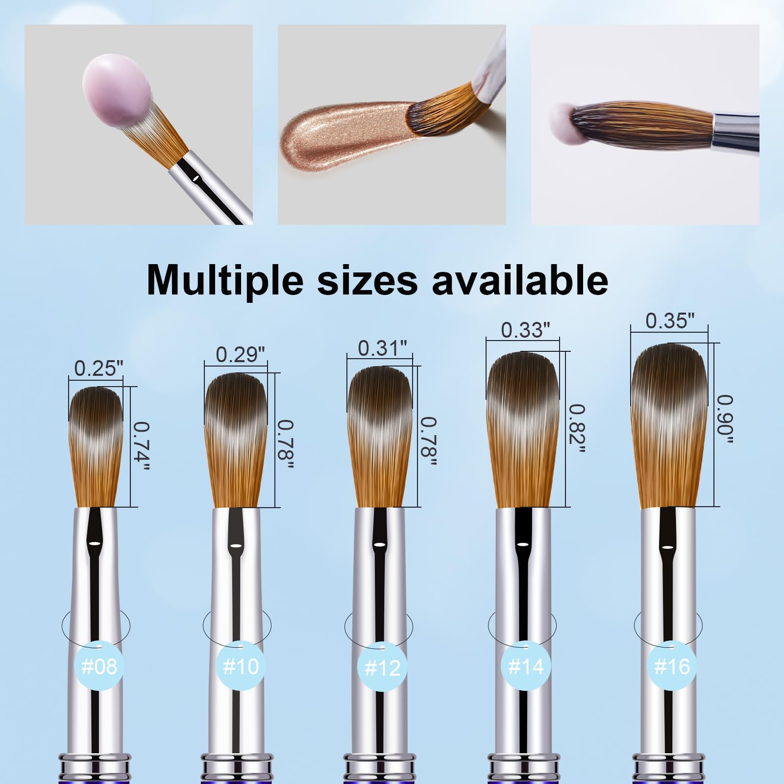 Shine Chance Acrylic Nail Brush Size 10, 100% Pure Kolinsky 3D Art Nail Brush with Gradient Blue Handle, Art Design Powder Nail Brush Pen for Nails Extension & Carving, Acrylic Application Tools
