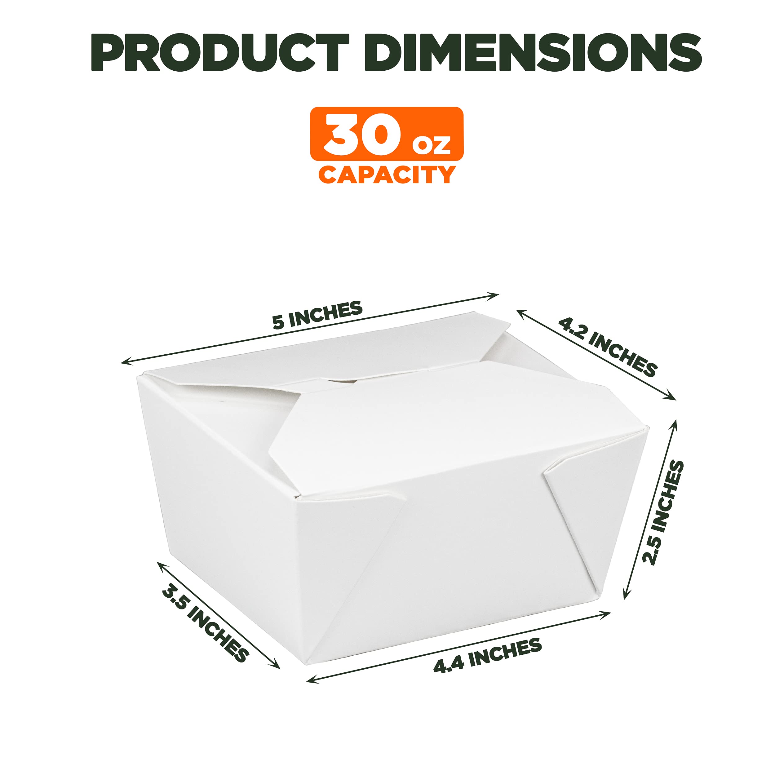 Fit Meal Prep 50 Pack 30 oz Paper Take Out Containers 5 x 4.2 x 2.5 - White Lunch Meal Food Boxes #1, Disposable To Go Packaging, Microwave Safe, Leak Grease Resistant for Restaurant and Catering