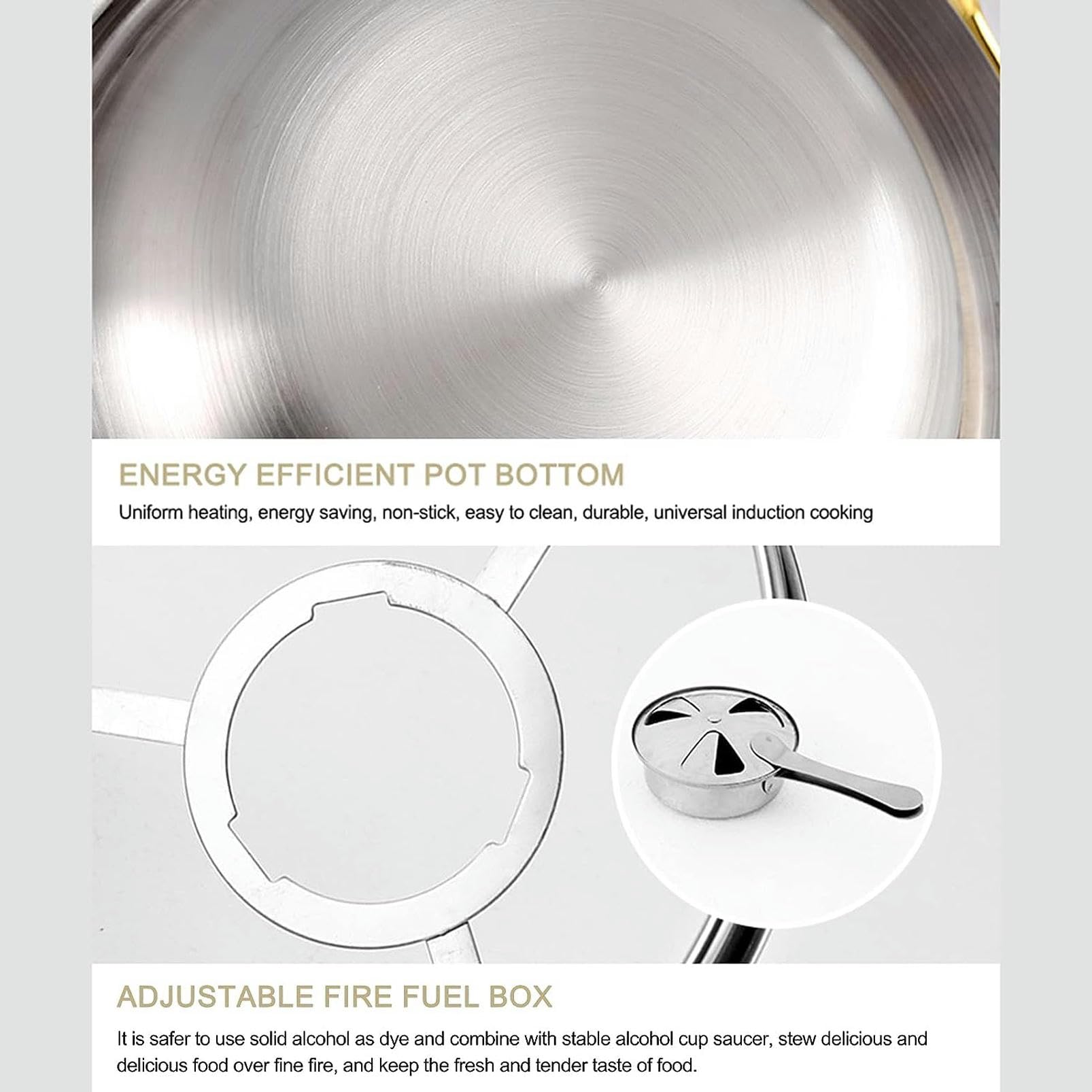 FLTRGO Stainless Steel Chafing Dish Set Round Durable Buffet Warmer Tray with Lid and Chafing Fuel Holder for Kitchen Party Banquet - Without Water Pan