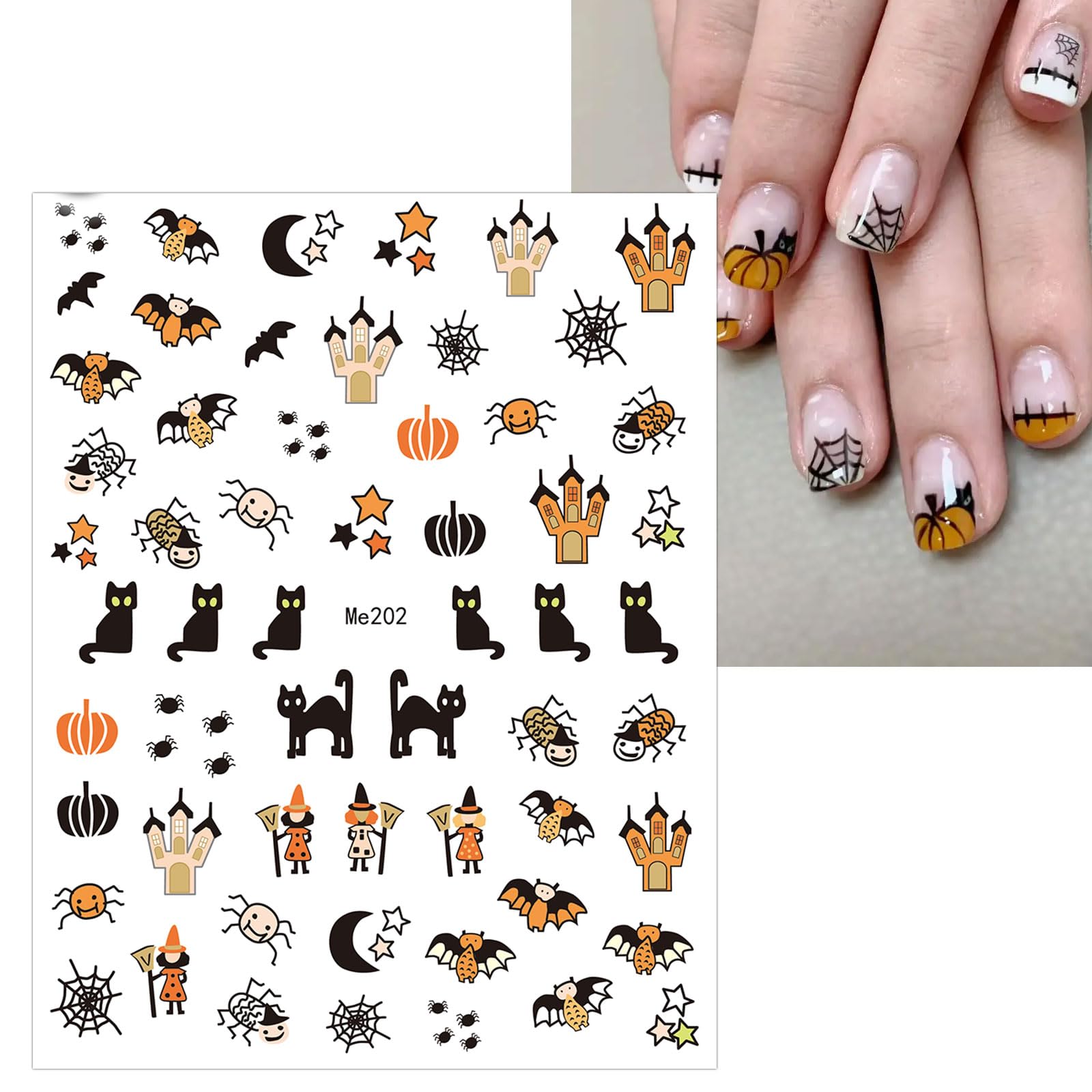 JMEOWIO 8 Sheets Halloween Nail Art Stickers Decals Self-Adhesive Pegatinas Uñas Horror Skull Nail Supplies Nail Art Design Decoration Accessories