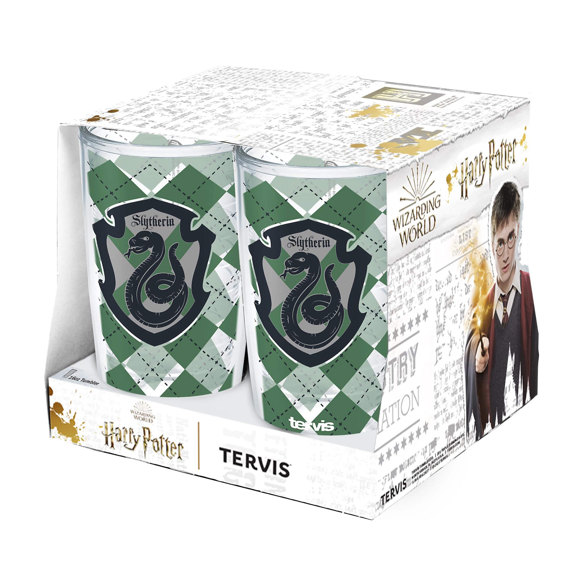 Tervis Harry Potter Slytherin Collection Made in USA Double Walled Insulated Tumbler Travel Cup Keeps Drinks Cold & Hot, 16oz - 4pk, Slytherin