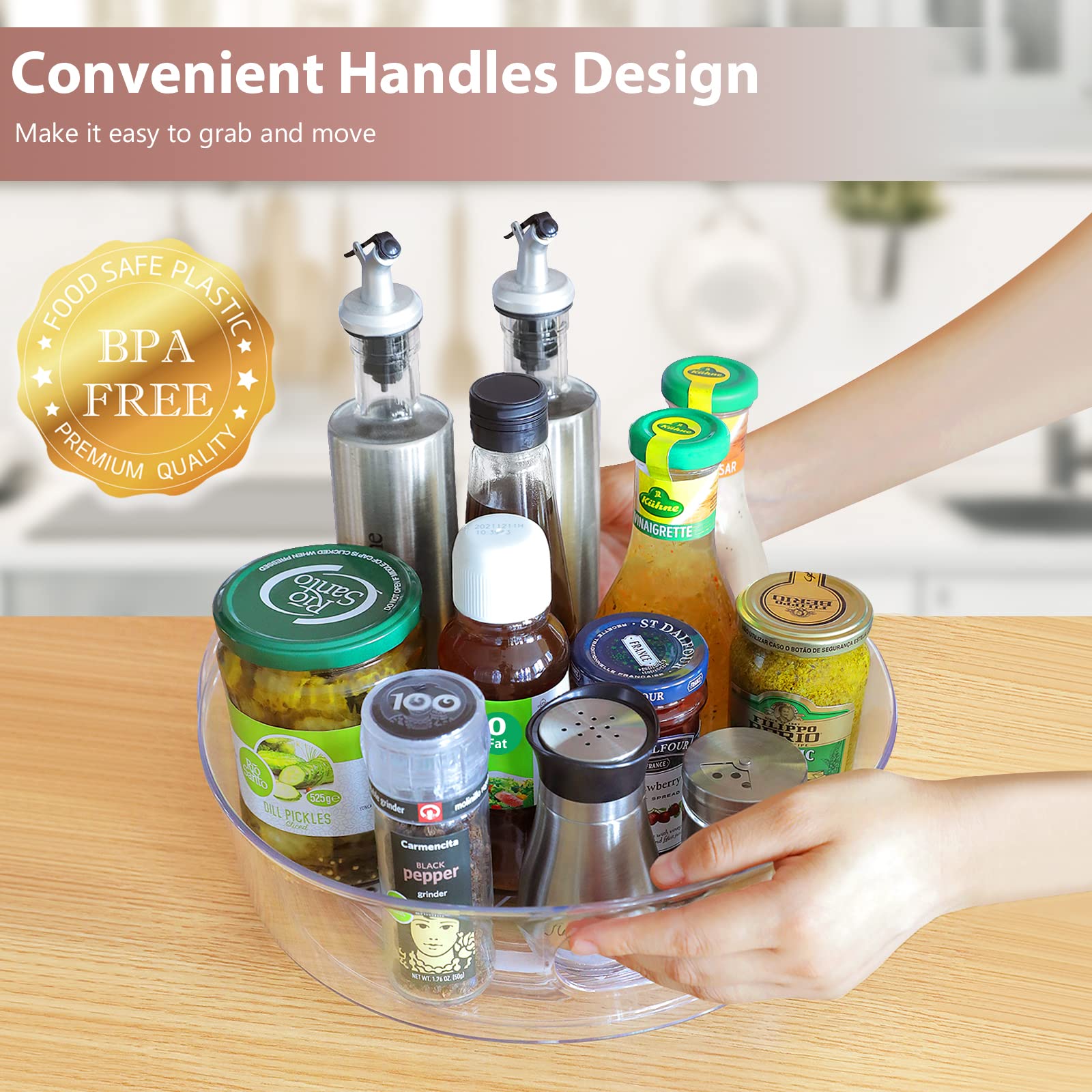 6 Pack Lazy Susan Organizer for Cabinet, Upgraded 11.5" Clear Lazy Susan Turntable with Handles and Raised Edge, Rotating Lazy Susan Spice Storage for Kitchen, Pantry, Refrigerator, Bathroom, Table
