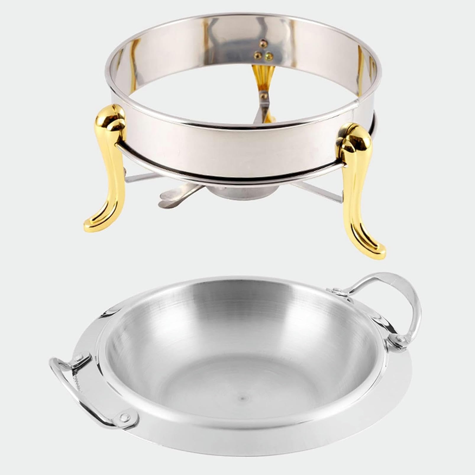 FLTRGO Stainless Steel Chafing Dish Set Round Durable Buffet Warmer Tray with Lid and Chafing Fuel Holder for Kitchen Party Banquet - Without Water Pan