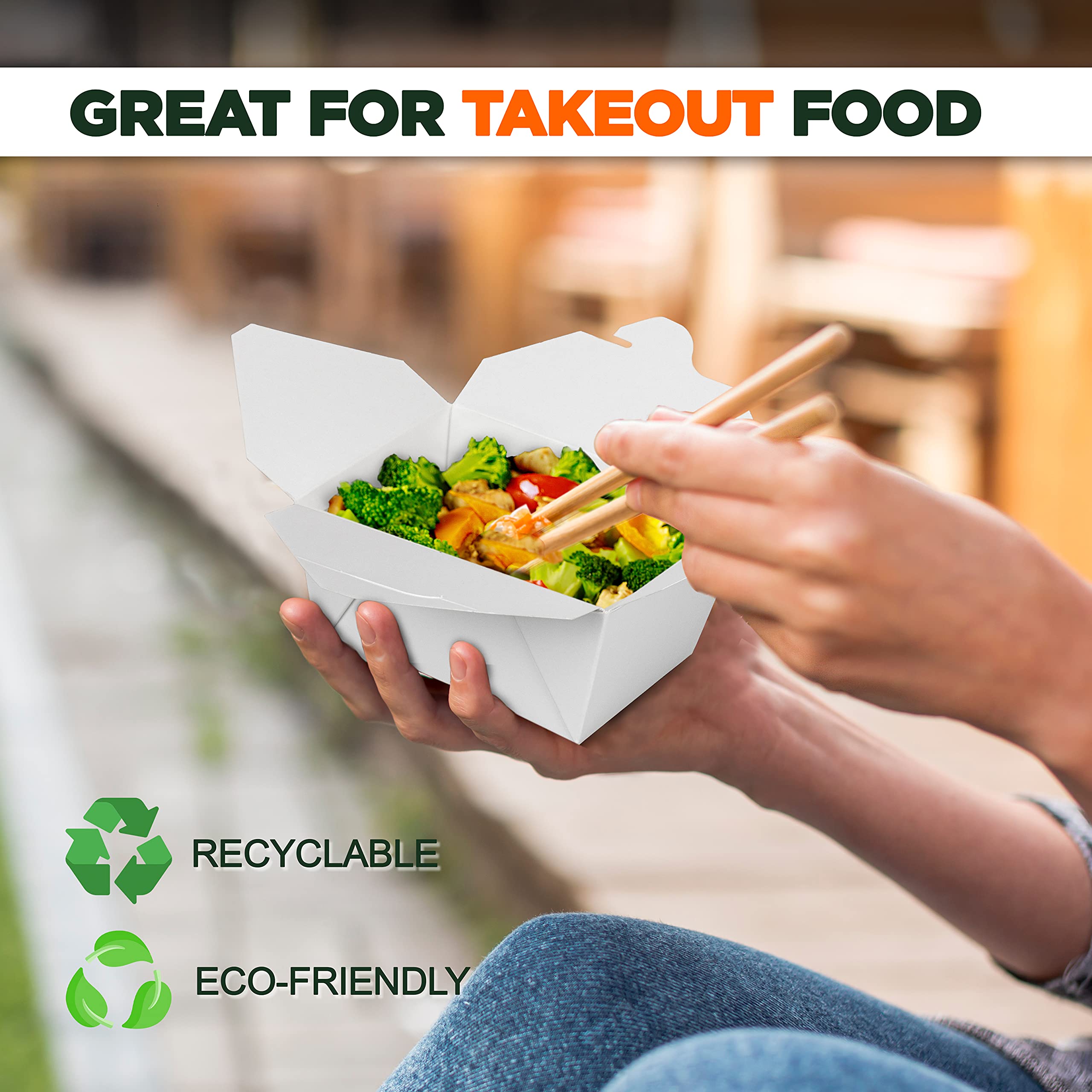 Fit Meal Prep 50 Pack 30 oz Paper Take Out Containers 5 x 4.2 x 2.5 - White Lunch Meal Food Boxes #1, Disposable To Go Packaging, Microwave Safe, Leak Grease Resistant for Restaurant and Catering