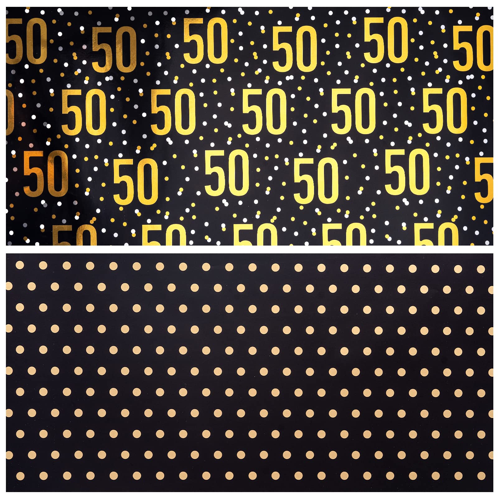 LeZakaa Reversible Wrapping Paper Roll - 50" Lettering Design with Metallic Foil in Black for Birthday, Wedding Anniversary - 17 inches x 32.8 Feet (46.45 sq.ft.)