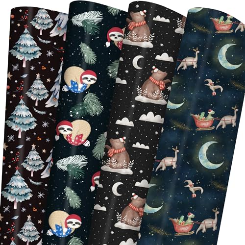GIOLNIAY Black Christmas Wrapping Paper for Men Women Kids