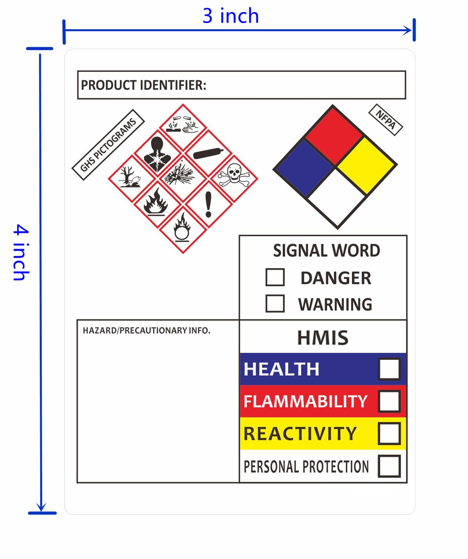 Aleplay SDS OSHA Data Labels for Chemical Safety 3×4 Inch MSDS Stickers with GHS Pictograms HMIS & Hazard Compliant Secondary Containers, 100 Stickers Per Roll