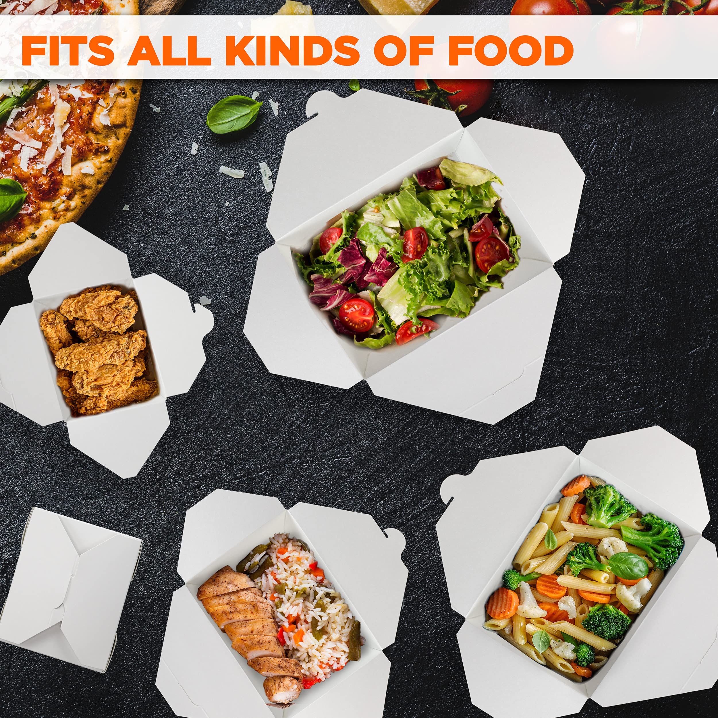 Fit Meal Prep 50 Pack 30 oz Paper Take Out Containers 5 x 4.2 x 2.5 - White Lunch Meal Food Boxes #1, Disposable To Go Packaging, Microwave Safe, Leak Grease Resistant for Restaurant and Catering