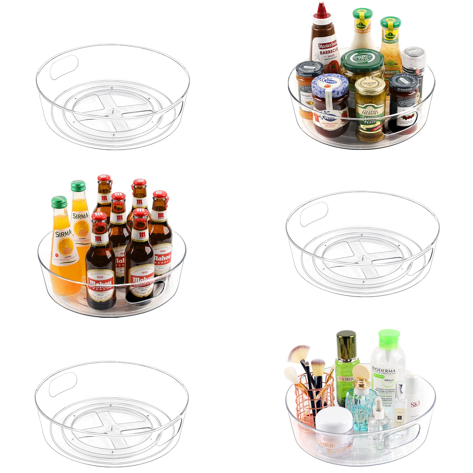 6 Pack Lazy Susan Organizer for Cabinet, Upgraded 11.5" Clear Lazy Susan Turntable with Handles and Raised Edge, Rotating Lazy Susan Spice Storage for Kitchen, Pantry, Refrigerator, Bathroom, Table