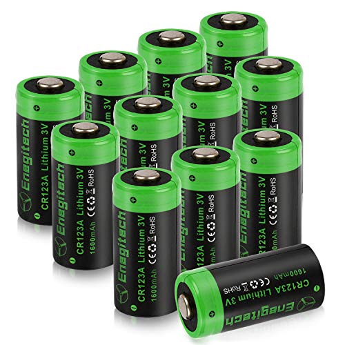 Enegitech CR123A Lithium Battery Non-Rechargeable 3V 1600mAh with PTC Protection UL Certified for Arlo Security System VMS3230 Polaroid Camera Flashlight Torch Laser Pointer-12 Pack