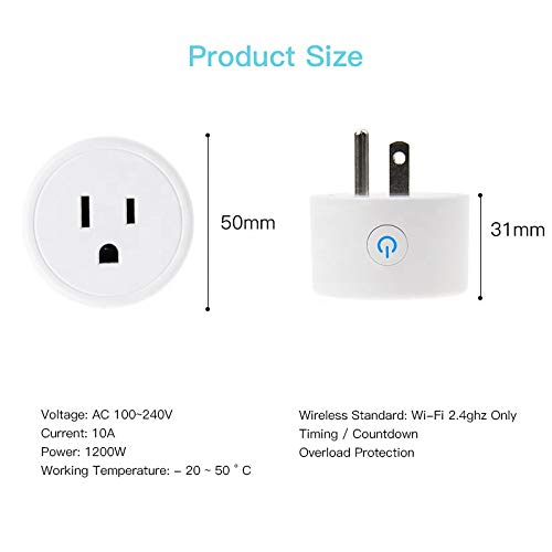 Smart Plug Compatible with Alexa, Google Assistant, IFTTT for Voice Control, Mini Smart Outlet Home Automation Modules, No Hub Required, Supports 2.4GHz Network Only,