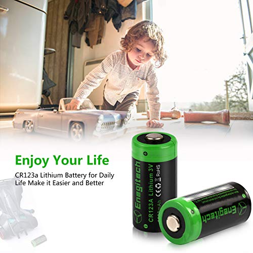 Enegitech CR123A Lithium Battery Non-Rechargeable 3V 1600mAh with PTC Protection UL Certified for Arlo Security System VMS3230 Polaroid Camera Flashlight Torch Laser Pointer-12 Pack