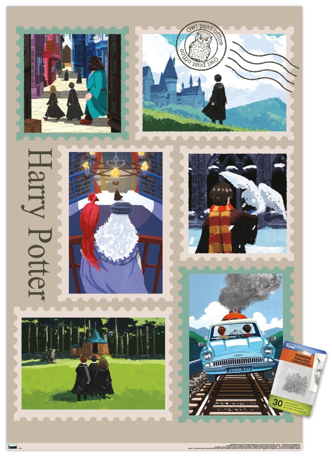 The Wizarding World: Harry Potter - Stamps Collage Wall Poster with Pushpins