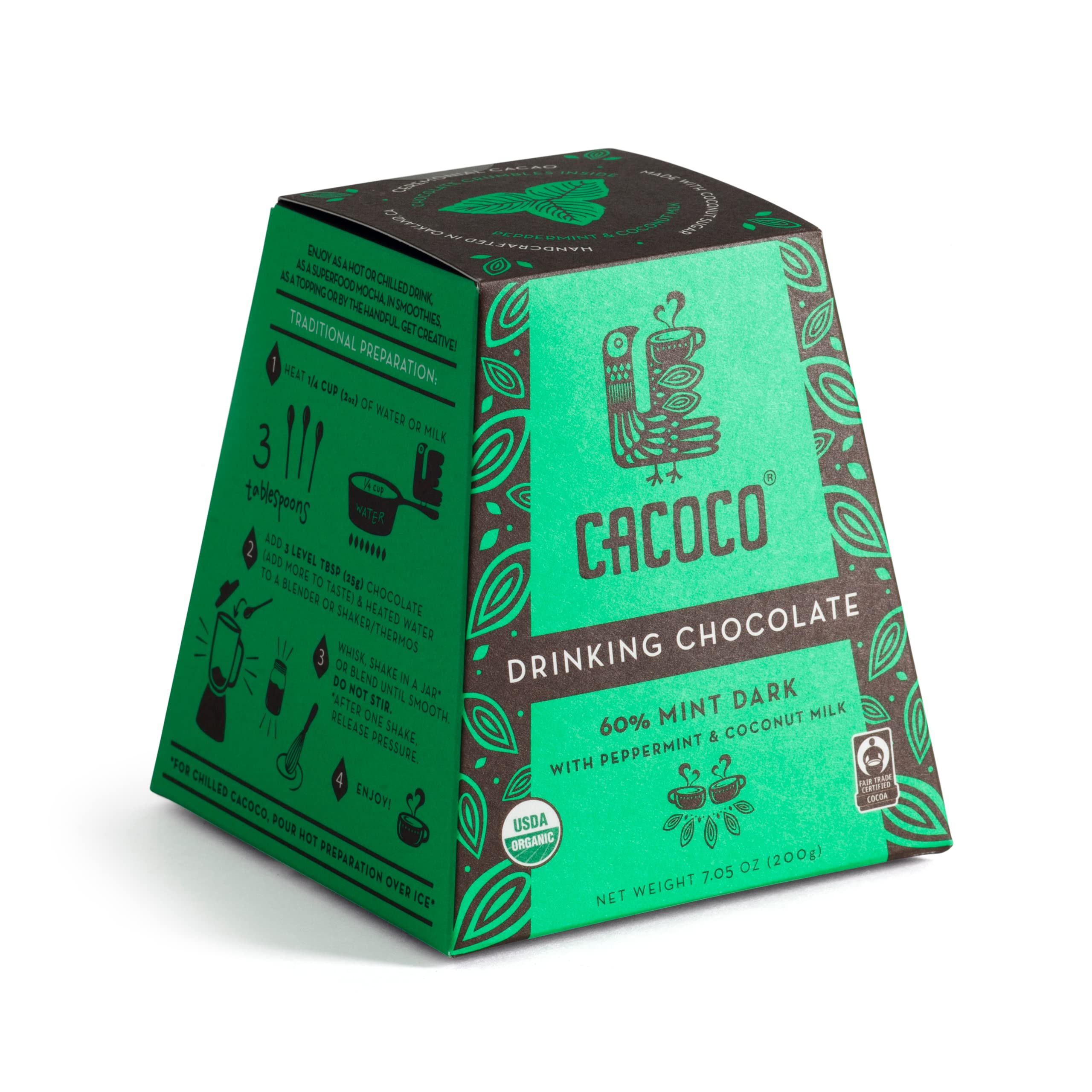 CACOCO 60% Mint Dark Drinking Chocolate: Organic, Fair Trade, Vegan, Kosher, Paleo Friendly (7.05 ounces)