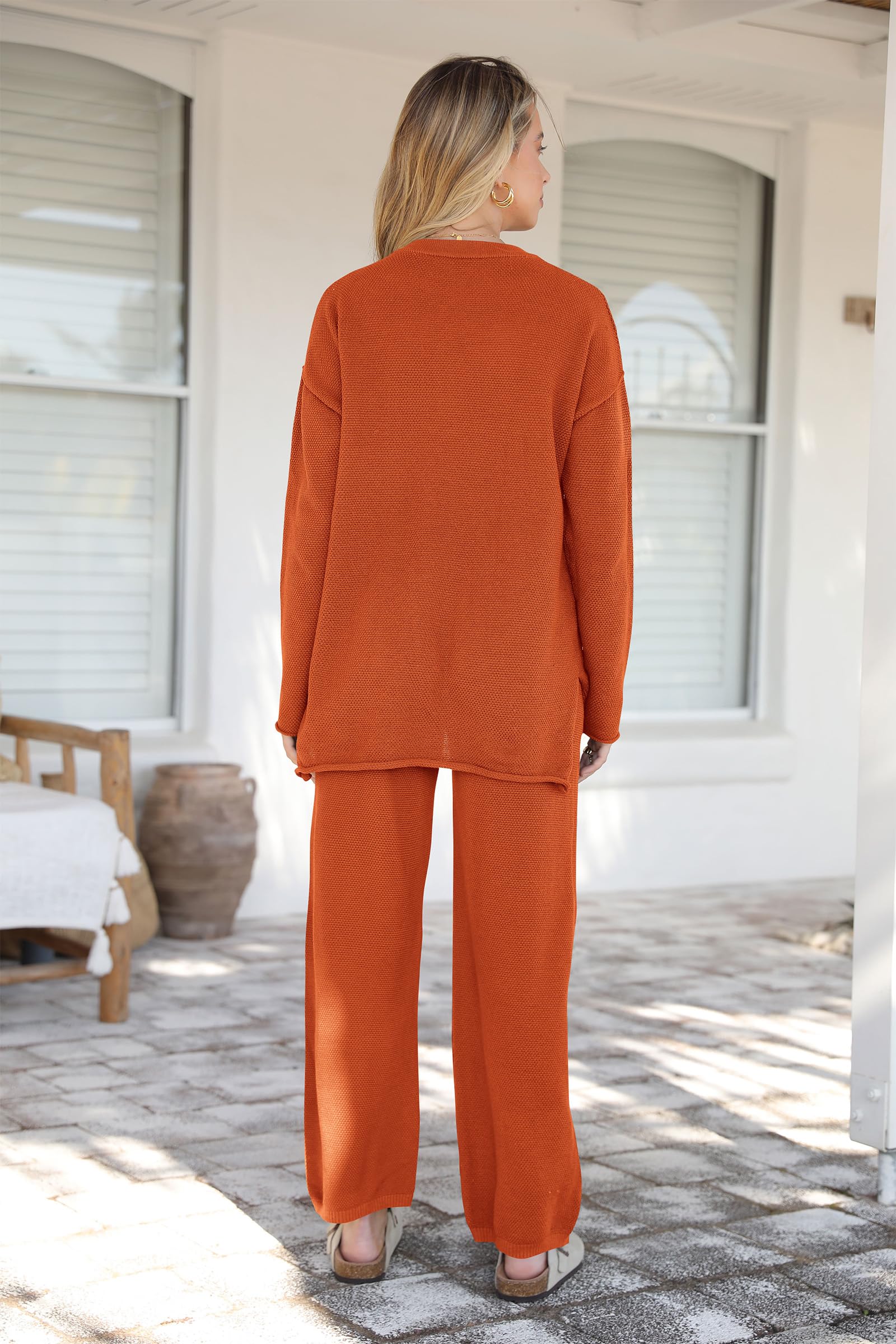 PRETTYGARDEN Women's 2 Piece Tracksuit Outfits 2024 Fall Knit Sweater And Wide Leg Pants Sweatsuit Lounge Sets (Caramel,X-Large)