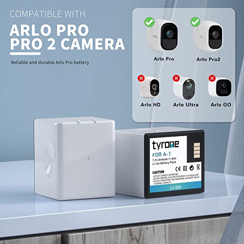 tyrone Arlo Pro Battery 7.2V 2440mAh Rechargeable Li-ion Battery, 2 Pack Replacement Batteries Compatible with Arlo Pro/Arlo Pro 2 Camera [ NO for Arlo Ultra/Arlo Pro 3 ]