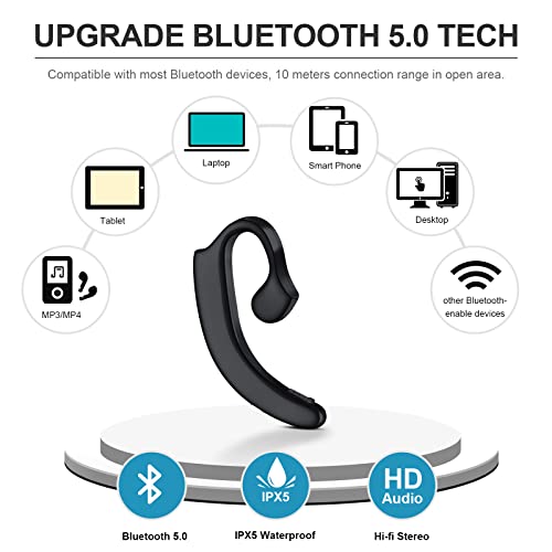 Bluetooth Headset Bone Conduction Headphones Cell Phones Earpiece Wireless Bluetooth Headphones Open Ear With Microphone Stereo Sport Workout Earphones for iPhone Android for Running Driving, Black