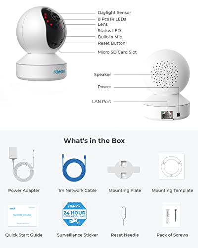 REOLINK Wireless Security Camera, E1 3MP HD Plug-in Indoor WiFi Camera for Home Security/Baby Monitor/Pets, Smart Detection, Local Storage, Pan Tilt, Night Vision, Works with Alexa/Google Assistant