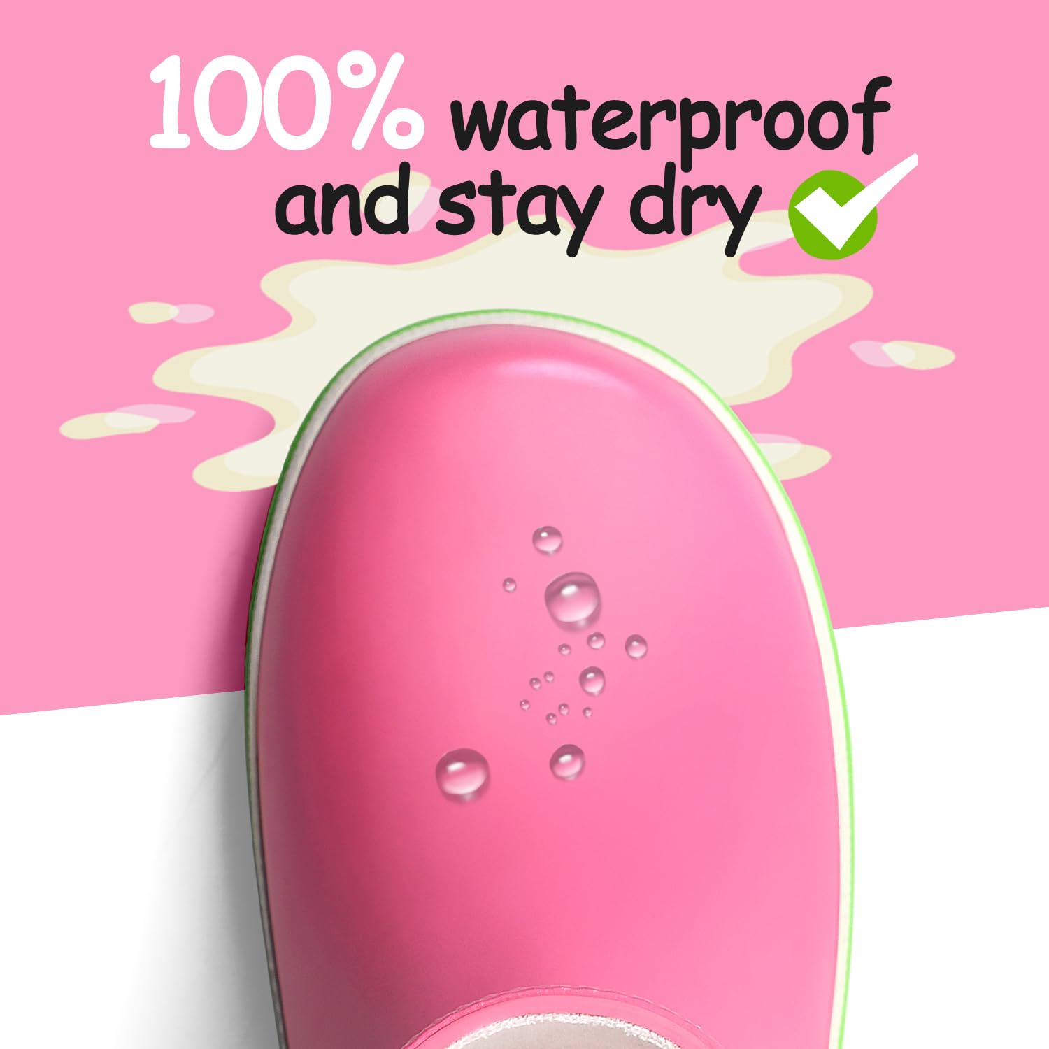 KomForme Kids Rain Boots, Waterproof Rubber Matte Boots with Reflective Stripes and Easy-on Handles Pink, 2 Big Kid
