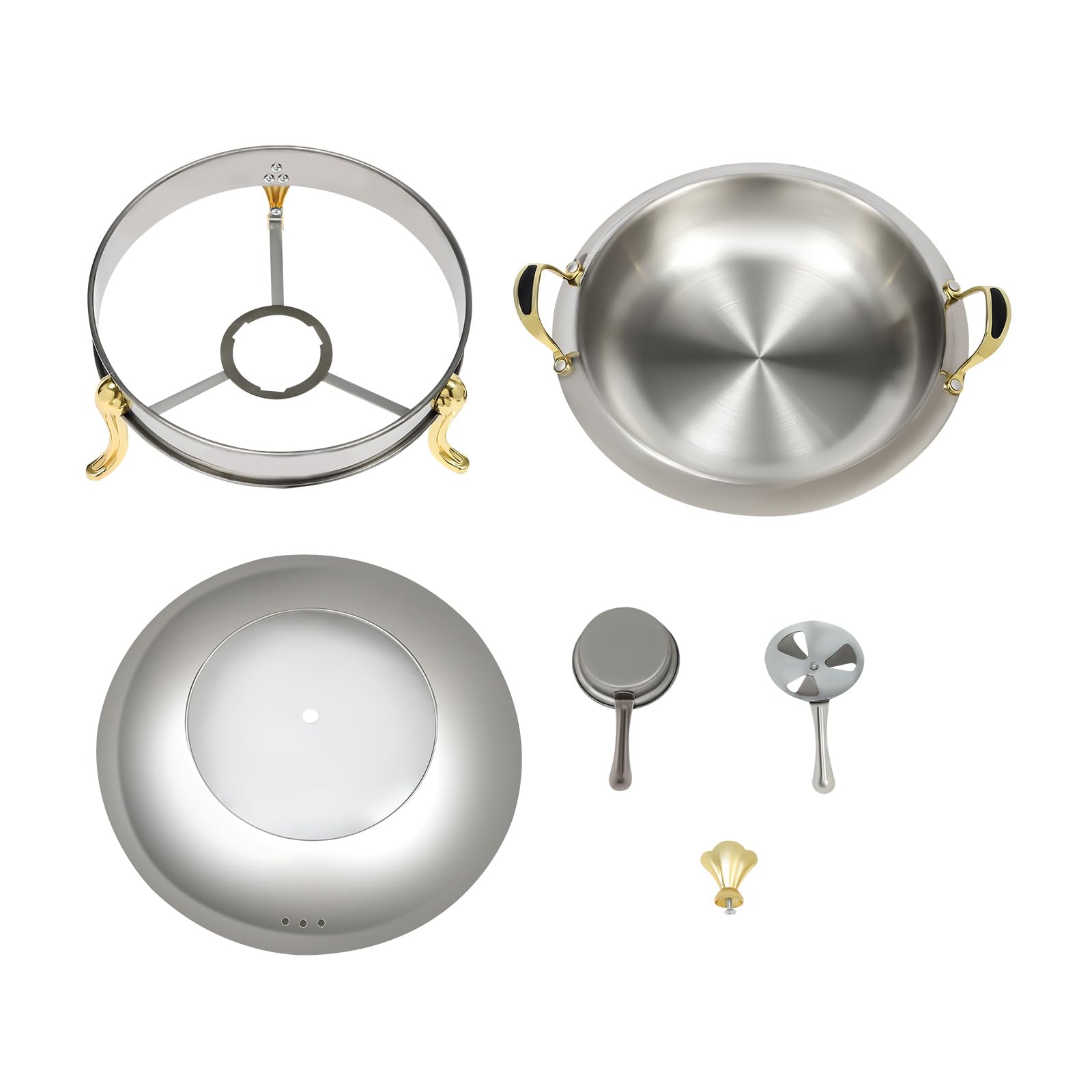 Roll Top Chafing Dish Buffet Set, 2.5L Round Chafing Dish for Buffet, Buffet Servers and Warmers, Food Warming Trays for Buffet and Parties, Gold, Stainless Steel