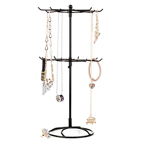 Firlar 2 Tier Rotating Jewelry Tower Jewelry Stand, Metal Rotating Jewelry Display Holder Jewelry Tree Stand Bracelet Rotation Holder Jewelry Display Rack Organizer for Necklace Bracelet Earring Ring