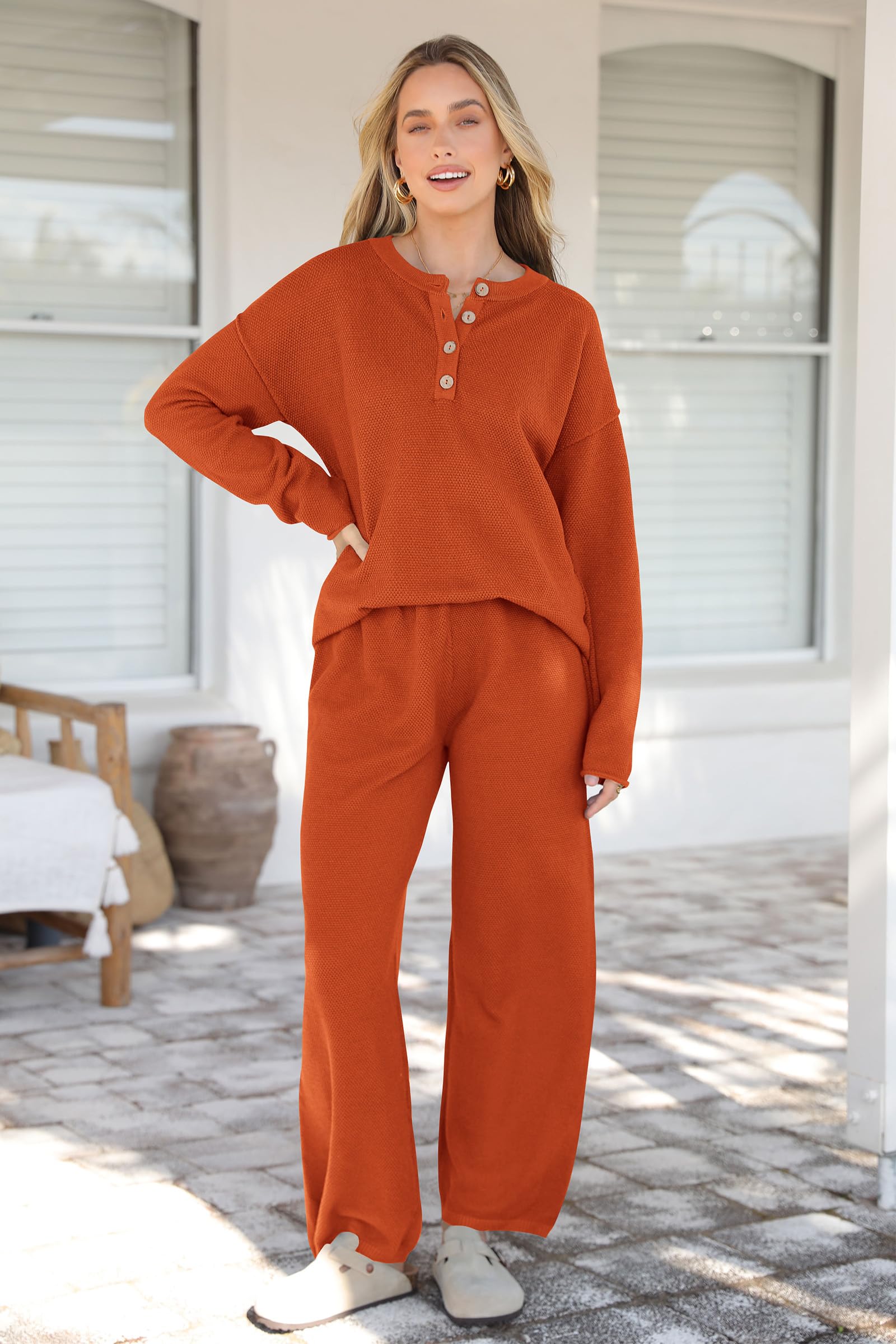 PRETTYGARDEN Women's 2 Piece Tracksuit Outfits 2024 Fall Knit Sweater And Wide Leg Pants Sweatsuit Lounge Sets (Caramel,X-Large)